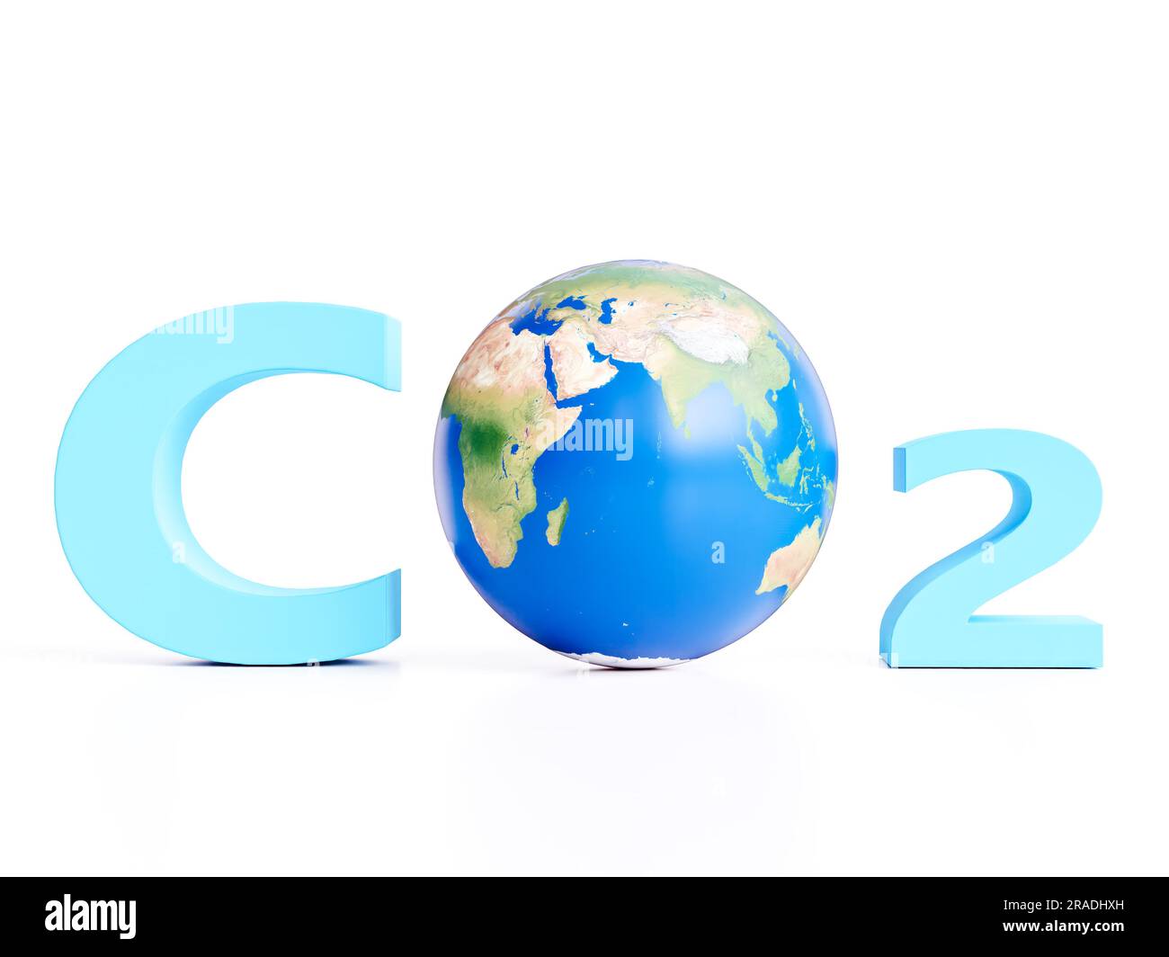 3D render of CO2 formula composed of letter C, planet earth and digit 2 ...