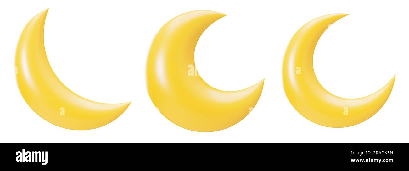 Yellow 3D moons group isolated on white background. Cut out design ...