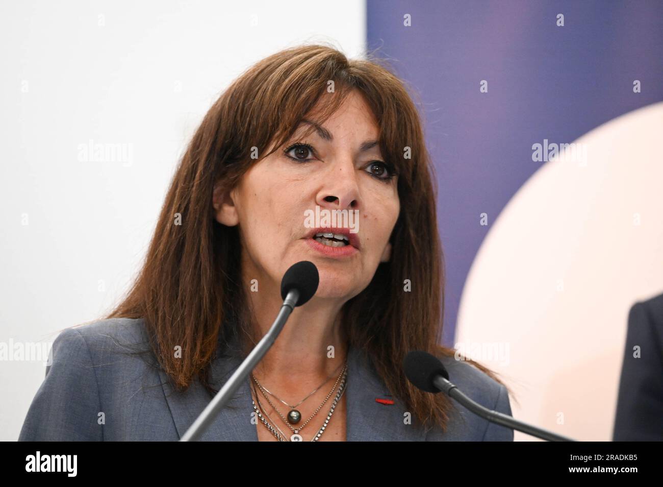 Paris, France. 03rd July, 2023. Anne Hidalgo, Mayor of Paris, unveil ...
