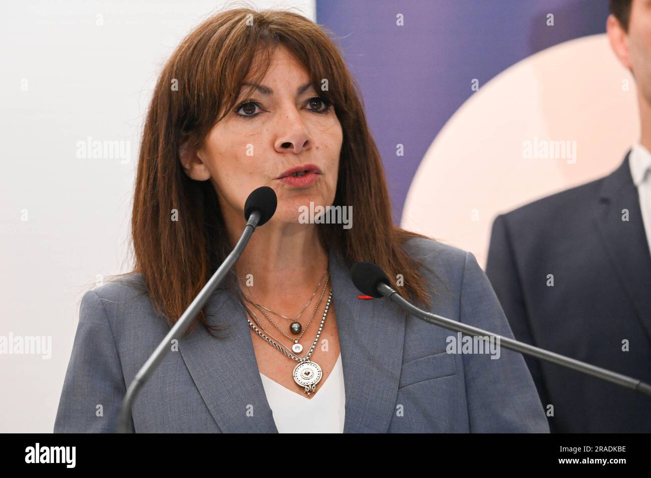 Paris, France. 03rd July, 2023. Anne Hidalgo, Mayor of Paris, unveil ...