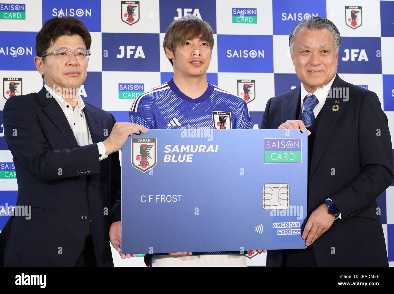 Tokyo, Japan. 3rd July, 2023. Japan Football Association (JFA) president Kozo Tashima (R ...