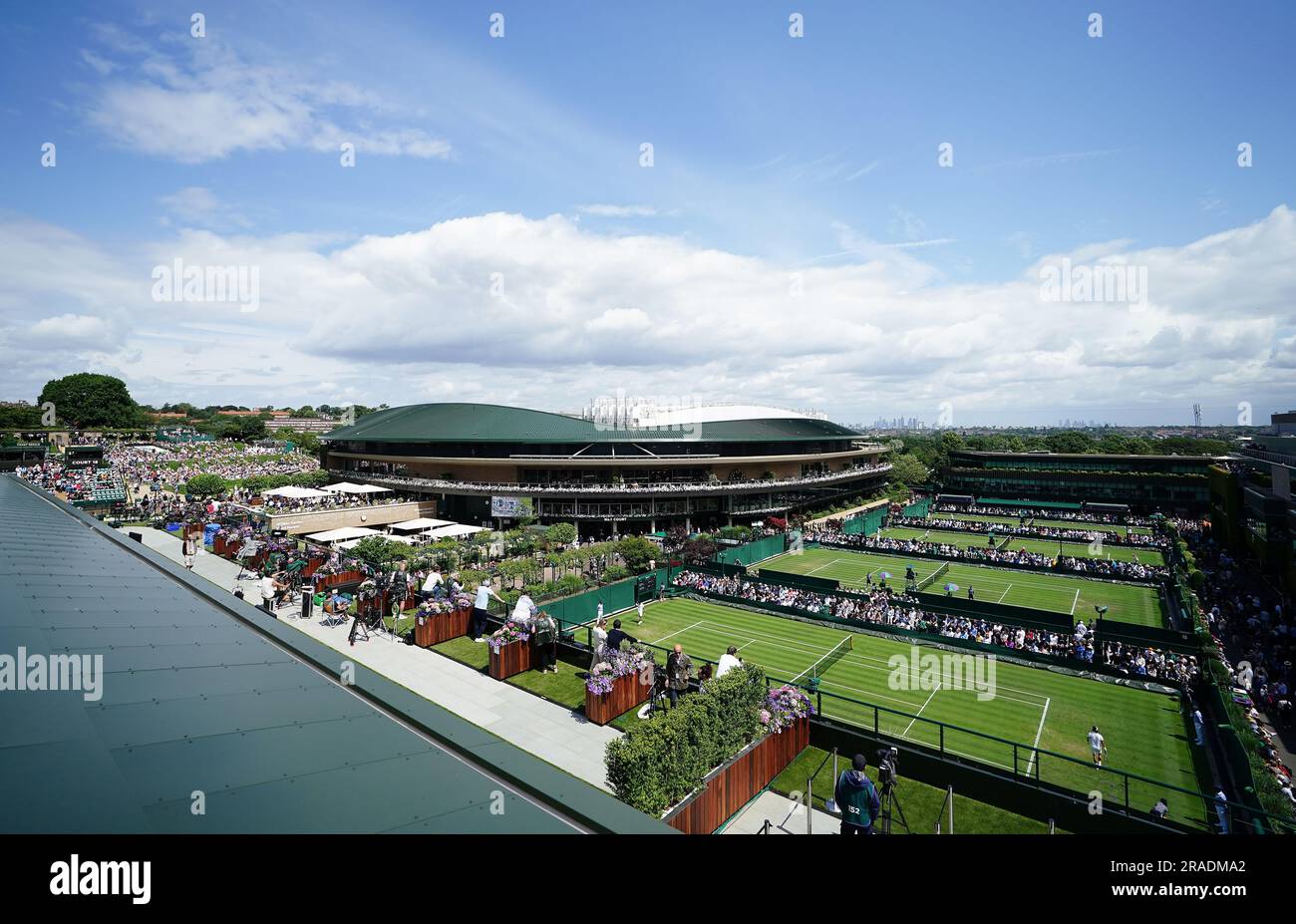 General view of the action across the outside courts on day one of the ...