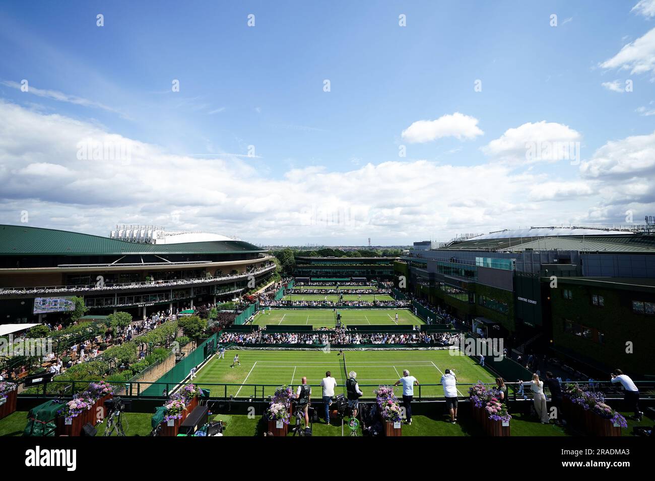 General view of the action across the outside courts on day one of the ...