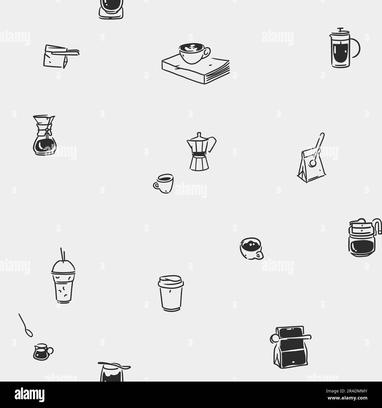 Hand drawn doodle coffee tools seamless pattern.Trending vector doodle ...