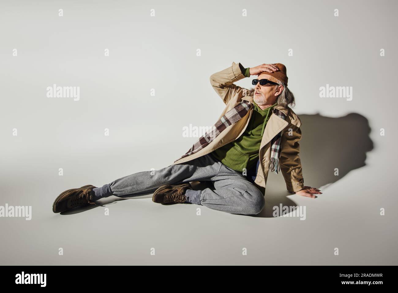 expressive personality, hipster style, full length of senior man in ...