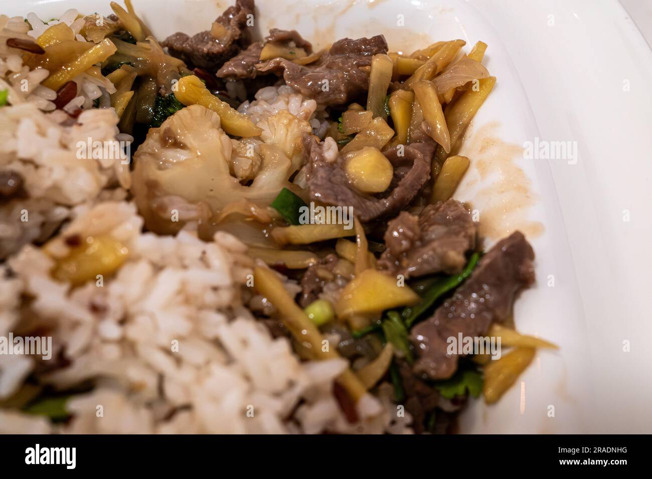 Typical Khmer stir fry dish of ginger with beef, known as Chha kh’nhei ...