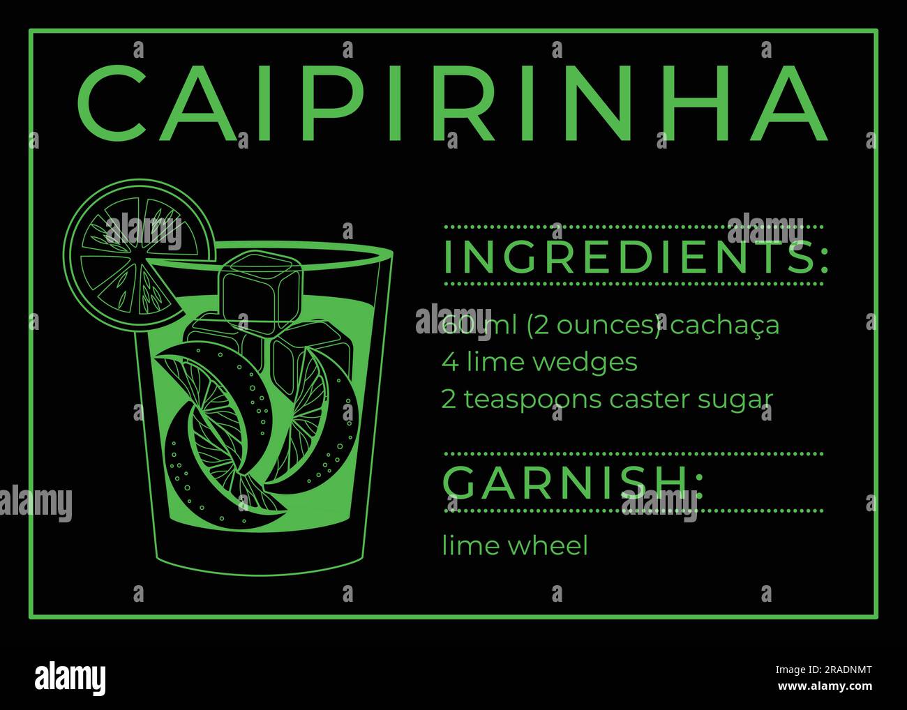 Vector alcohol drink line art illustration. Cocktail card recipe Stock ...