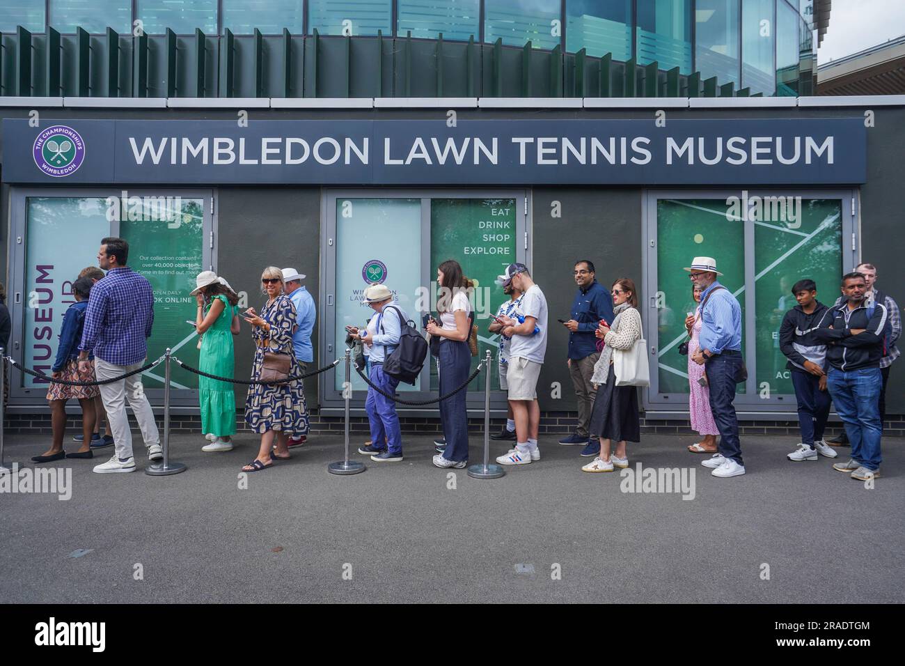 London UK. 3 July 2023 Long queues of tennis spectators outside the All ...