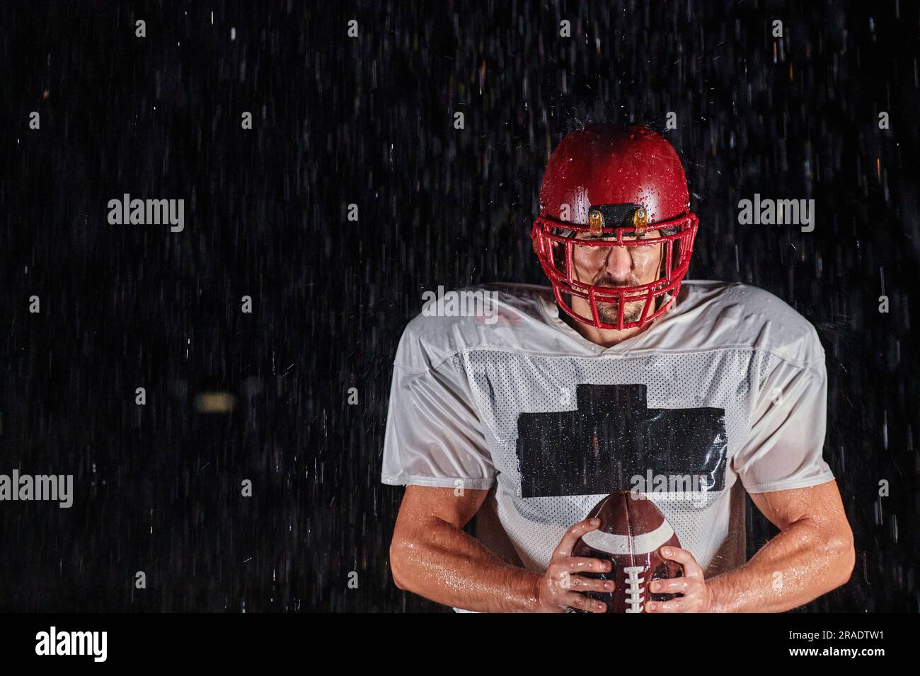 American Football Field: Lonely Athlete Warrior Standing on a Field ...