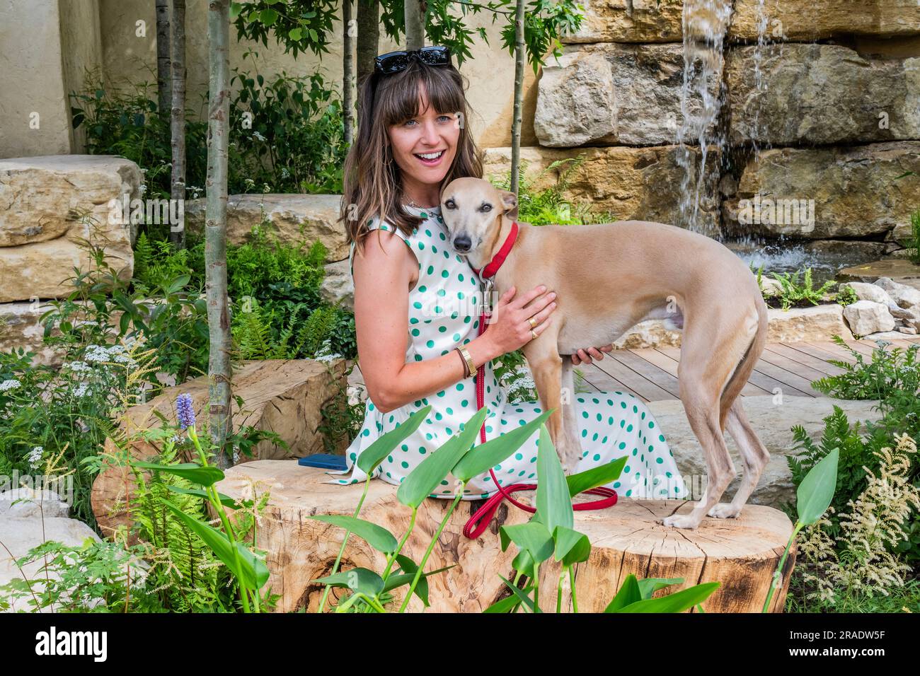 London, UK. 3rd July, 2023. One of the designers Imogen Perreau with her dog Sandwich - America ...