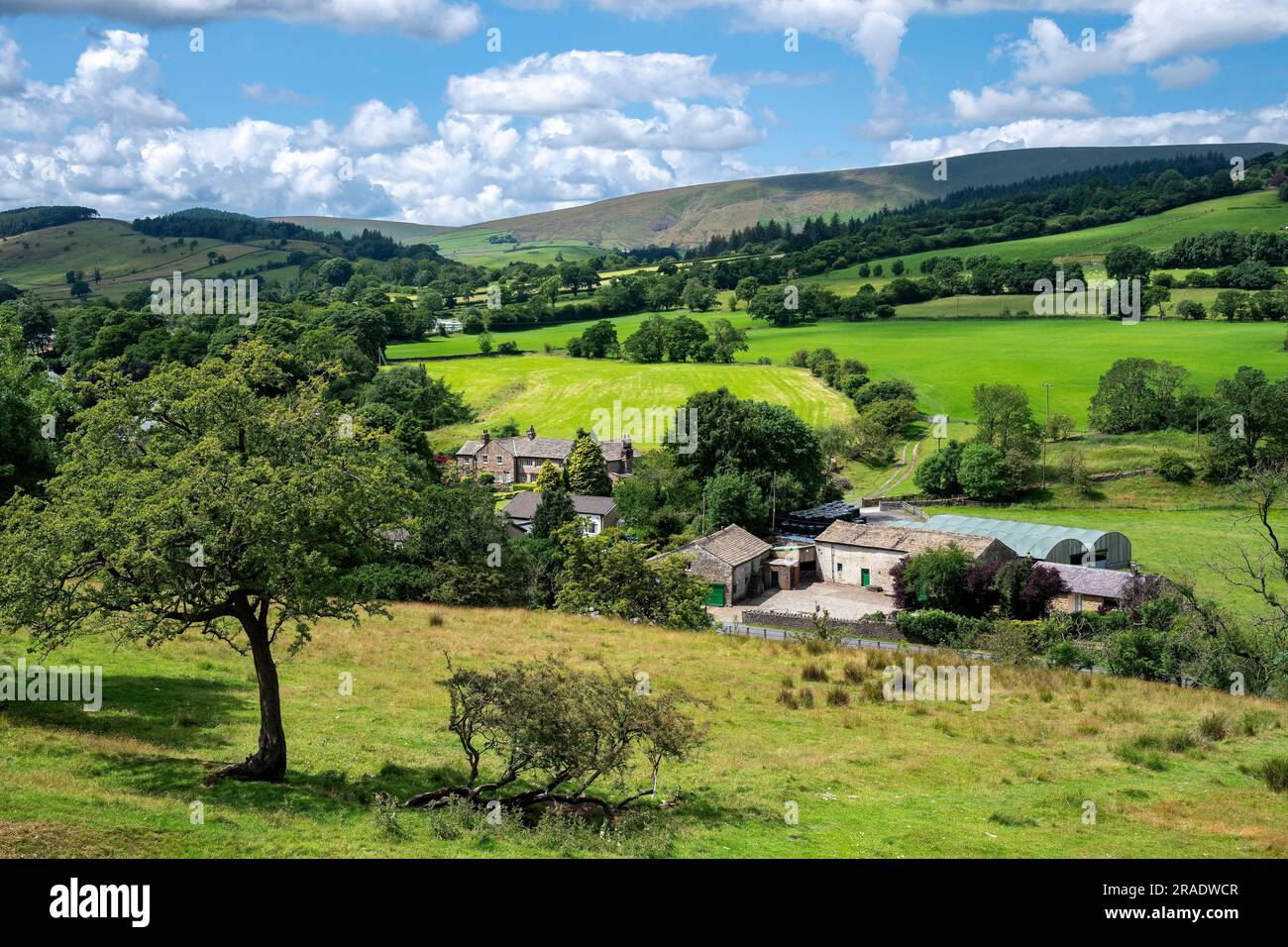 Lancashire rural scene of Roughlee village, Pendle, looking towards ...