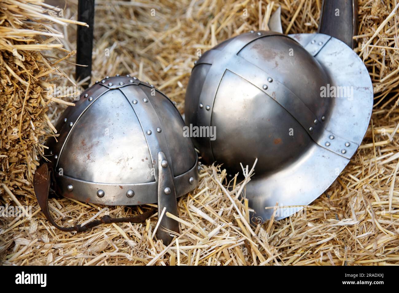 Medieval head helmets Stock Photo - Alamy