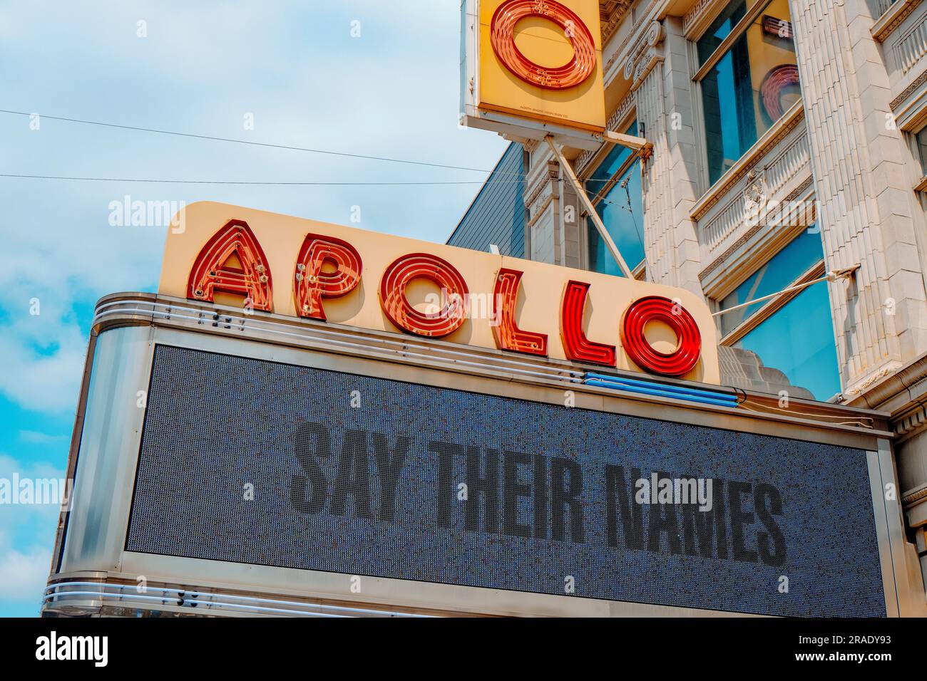 New York City, United States - May 21, 2023: Detail of the marquee of ...