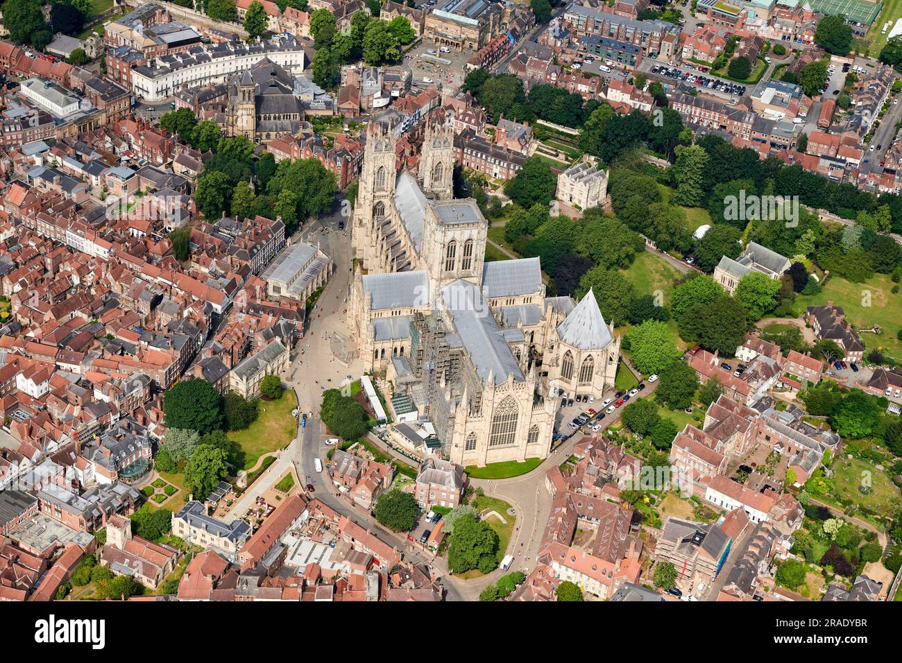 An aerial view of the historic city of York, and The Minster, Northern ...
