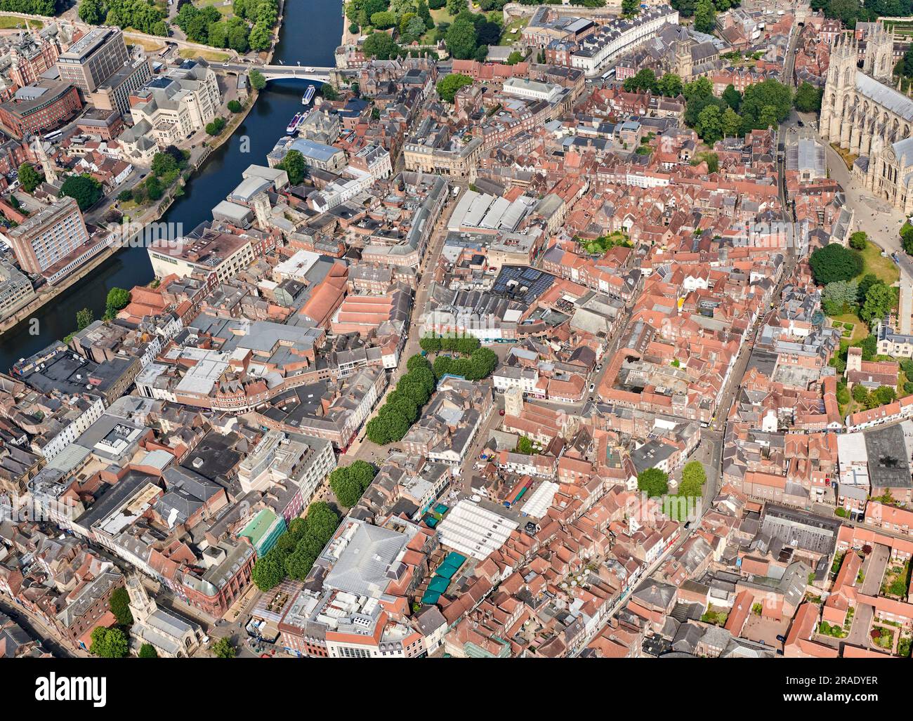 An aerial view of the historic city of York centre and retail area ...