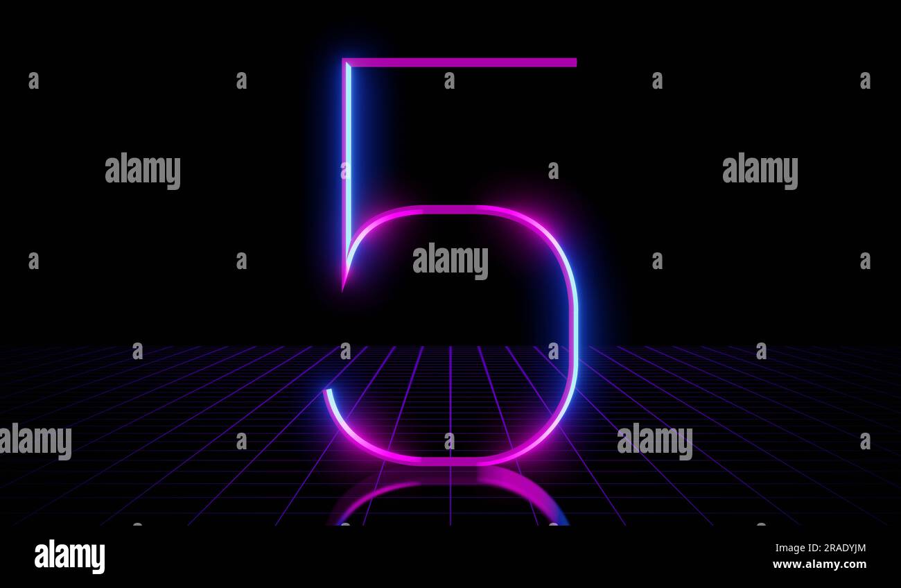 5 - ultraviolet neon number on black background - 3D illustration Stock ...