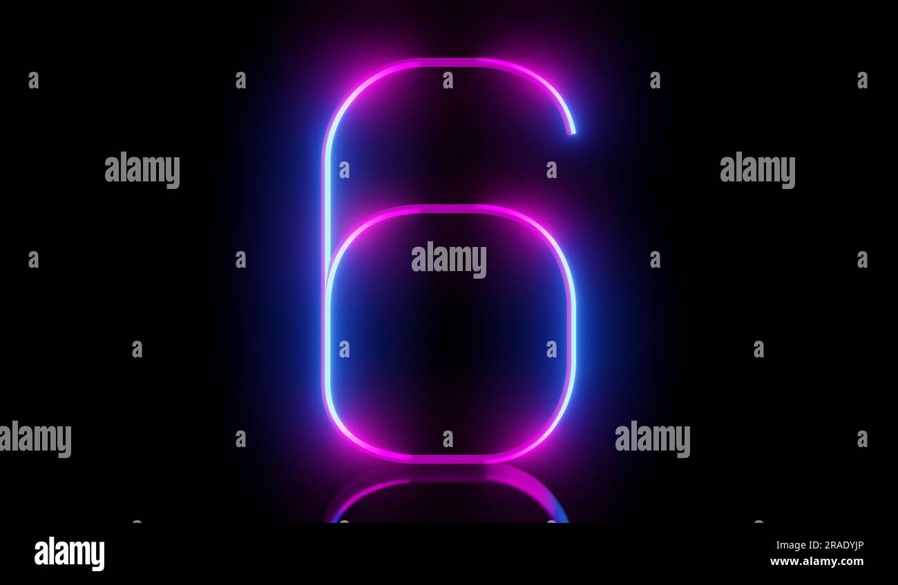 6 - ultraviolet neon number on black background - 3D illustration Stock ...