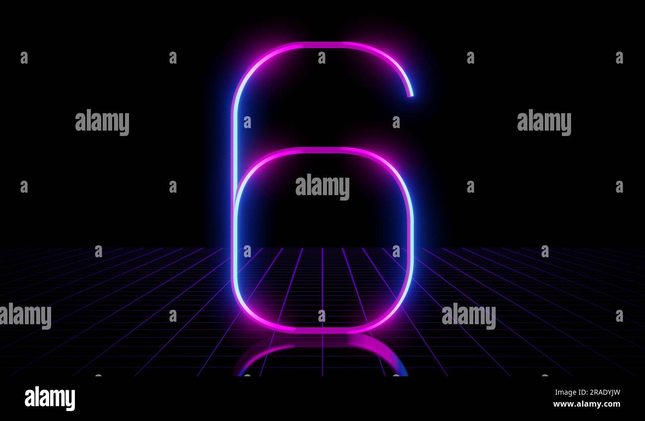 6 - ultraviolet neon number on black background - 3D illustration Stock ...