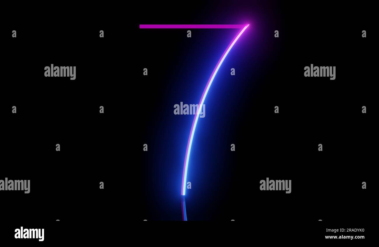 7 - ultraviolet neon number on black background - 3D illustration Stock ...