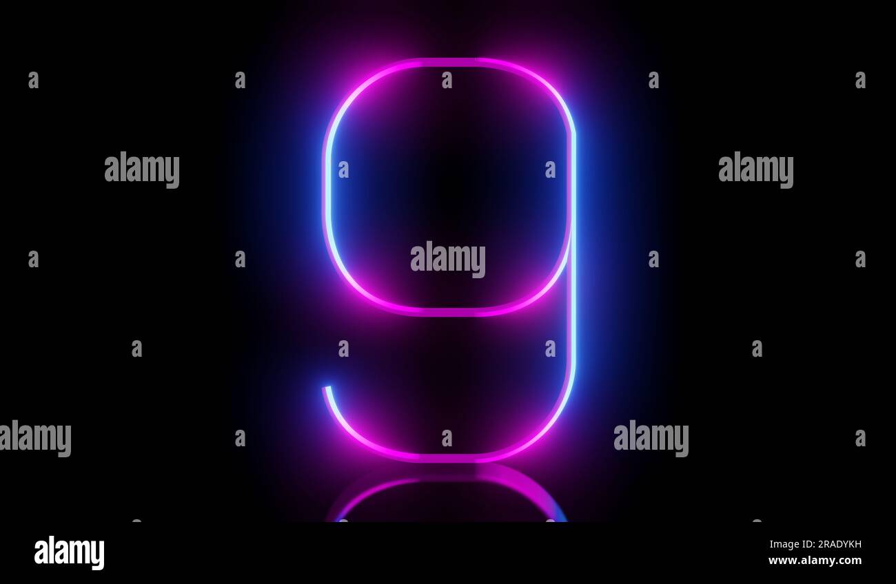 9 - ultraviolet neon number on black background - 3D illustration Stock ...
