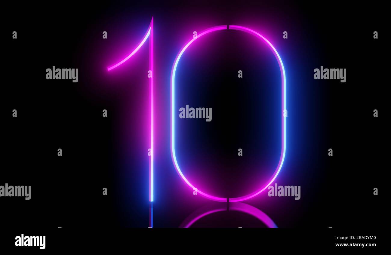10 - ultraviolet neon number on black background - 3D illustration Stock Photo - Alamy