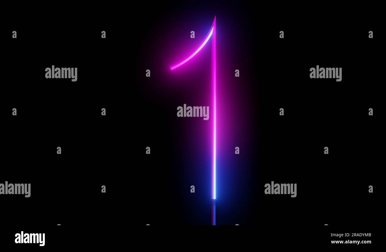 1 - ultraviolet neon number on black background - 3D illustration Stock ...
