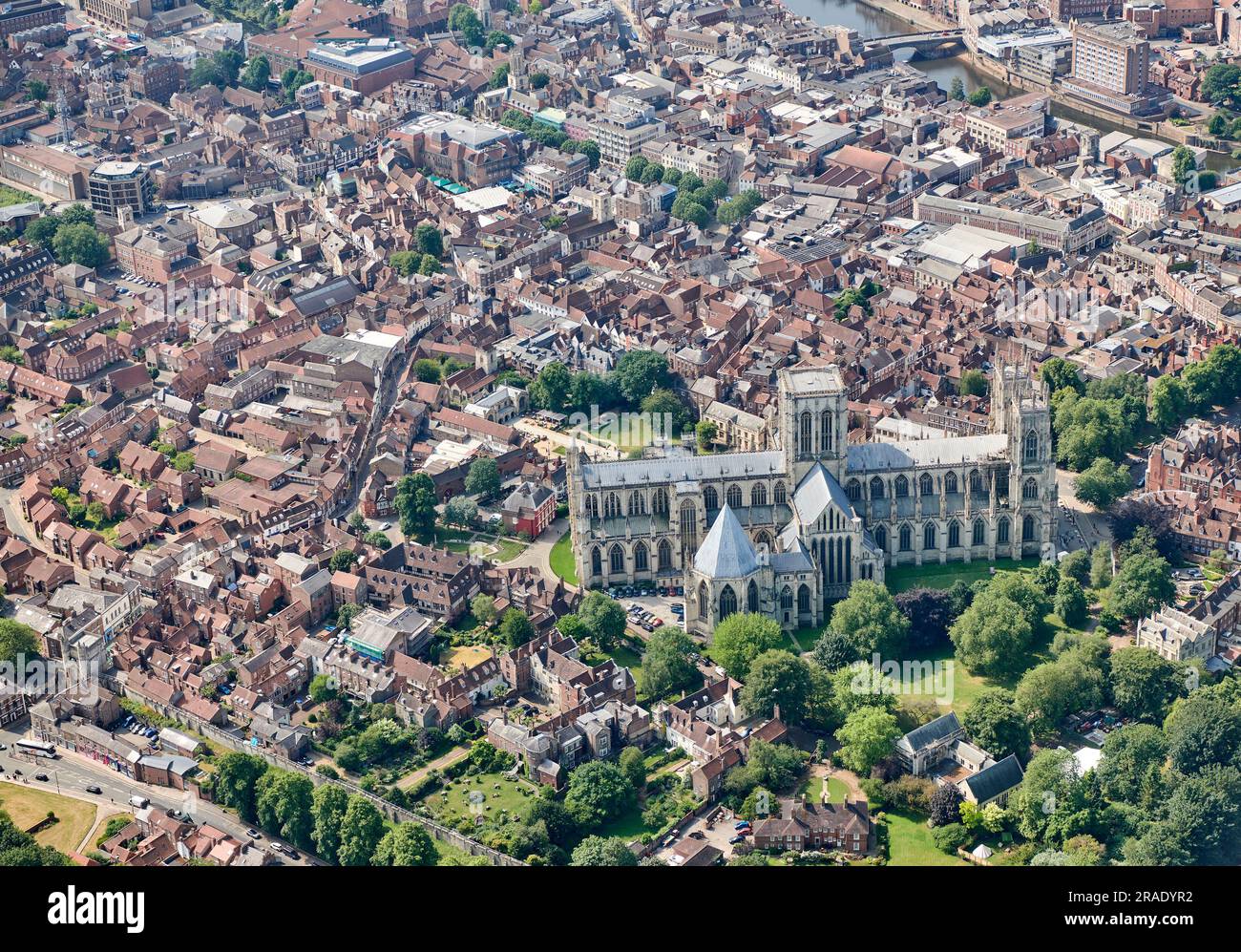 An aerial view of the historic city of York and The Minster, Northern ...