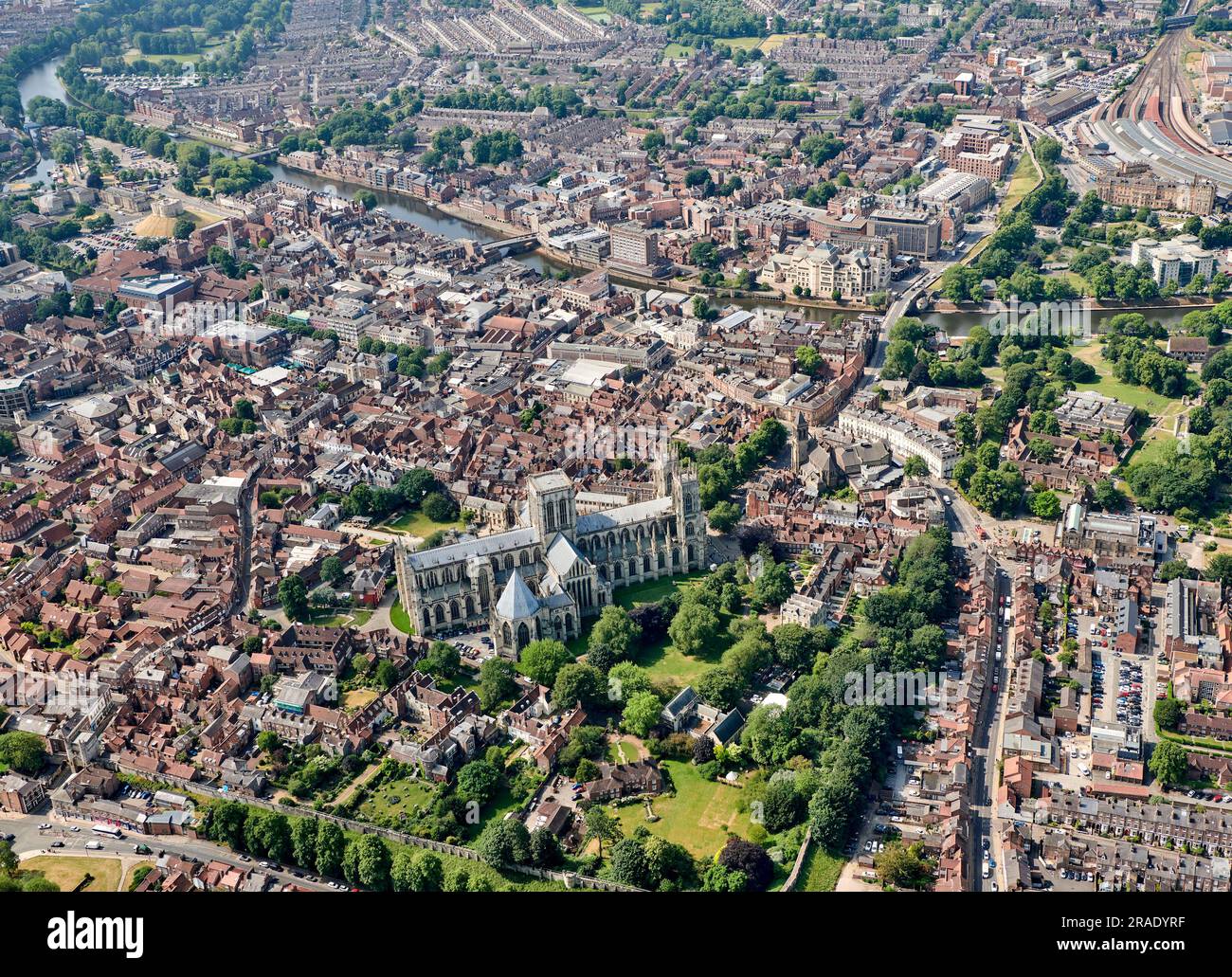 An aerial view of the historic city of York and The Minster, Northern ...