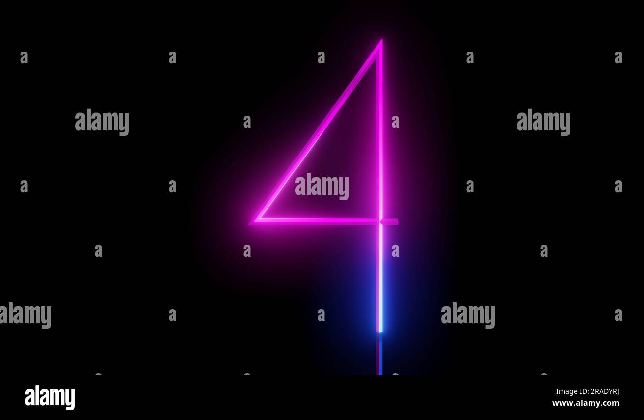 4 - ultraviolet neon number on black background - 3D illustration Stock ...