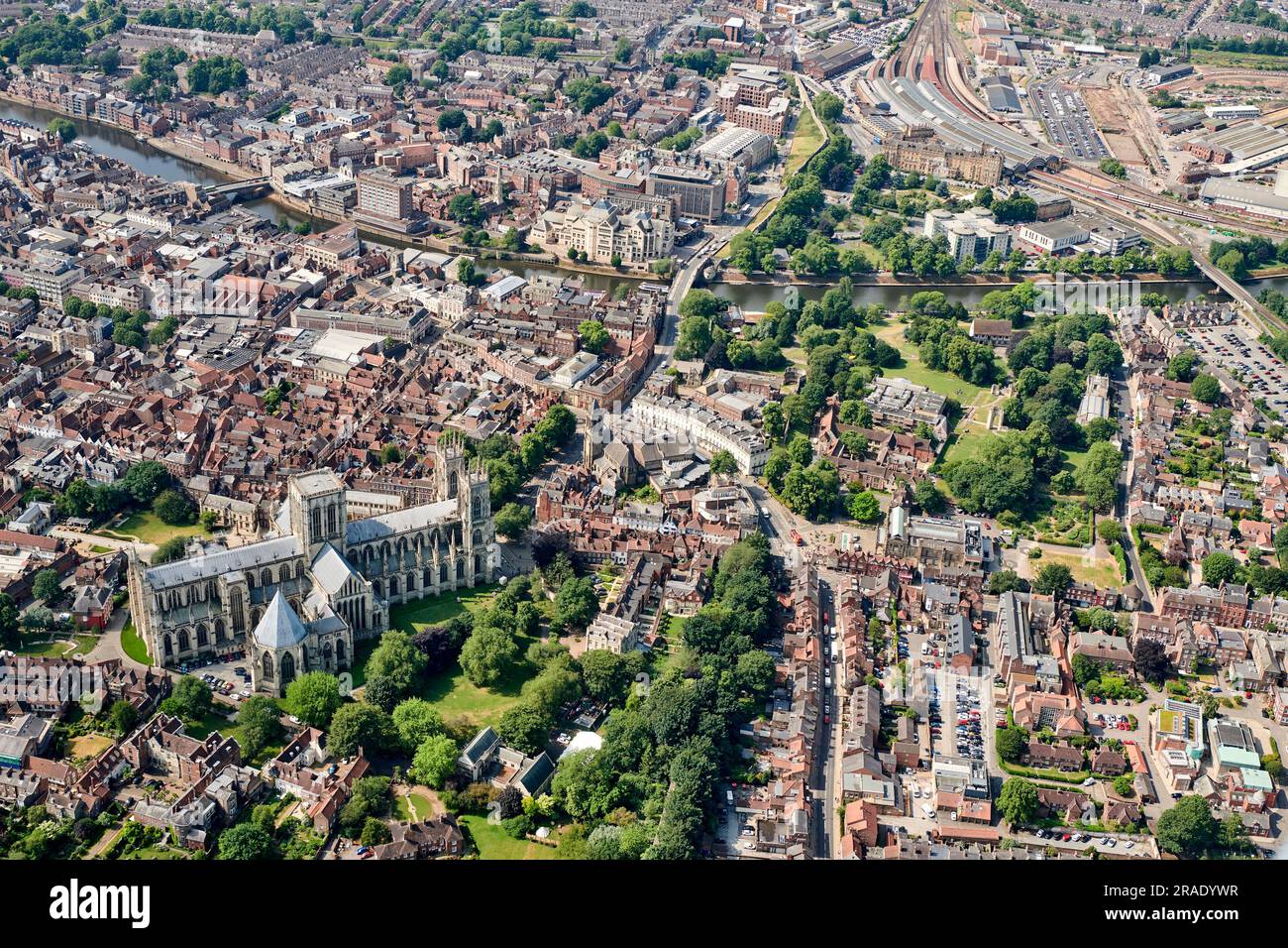 An aerial view of the historic city of York and The Minster, Northern ...