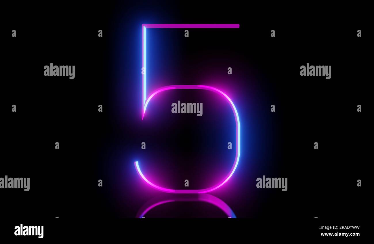 5 - ultraviolet neon number on black background - 3D illustration Stock ...
