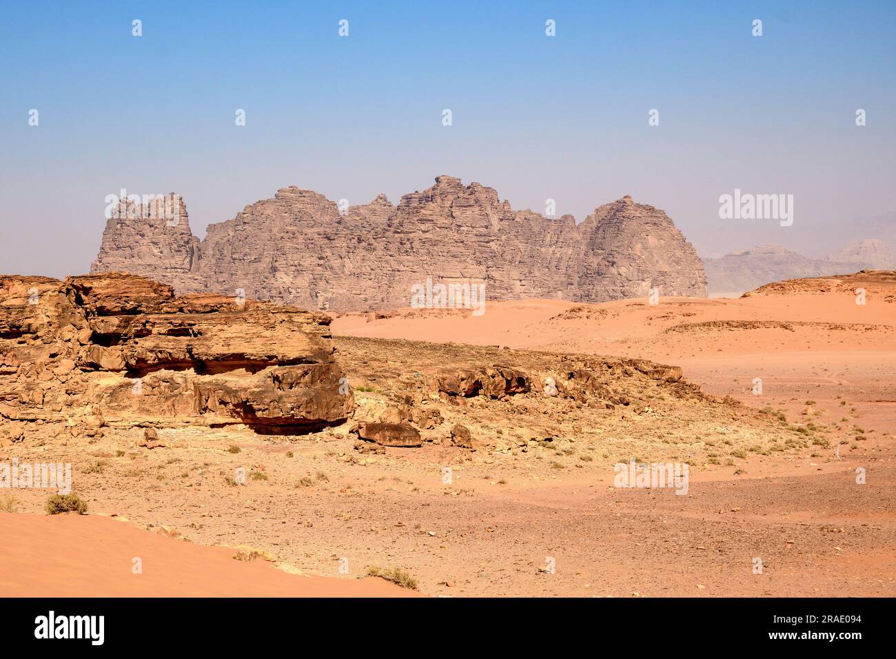 Arabian desert. Wadi Rum. Space landscape. Footprints in the sand ...