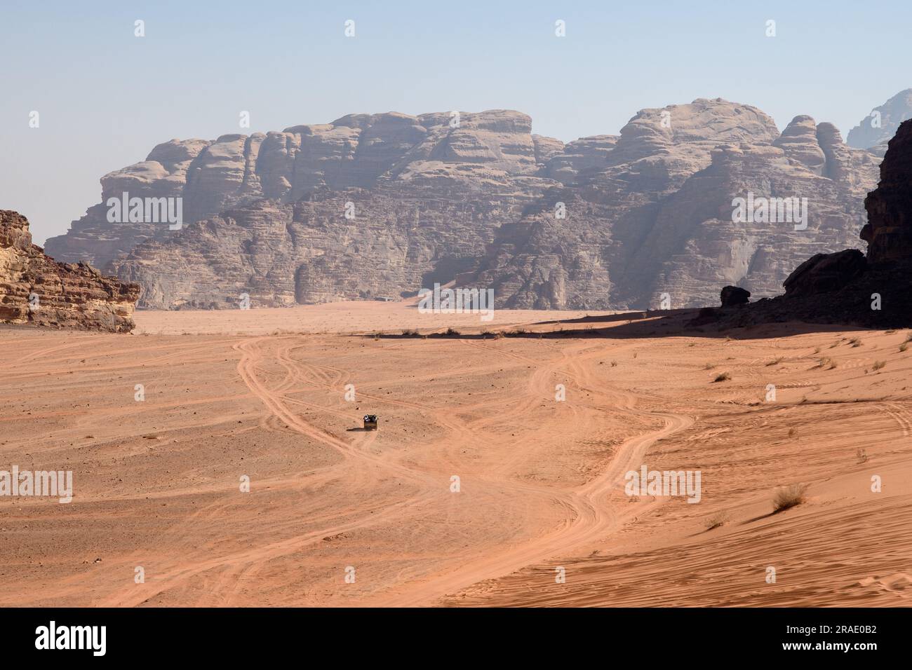 Arabian desert. Wadi Rum. Space landscape. Footprints in the sand ...