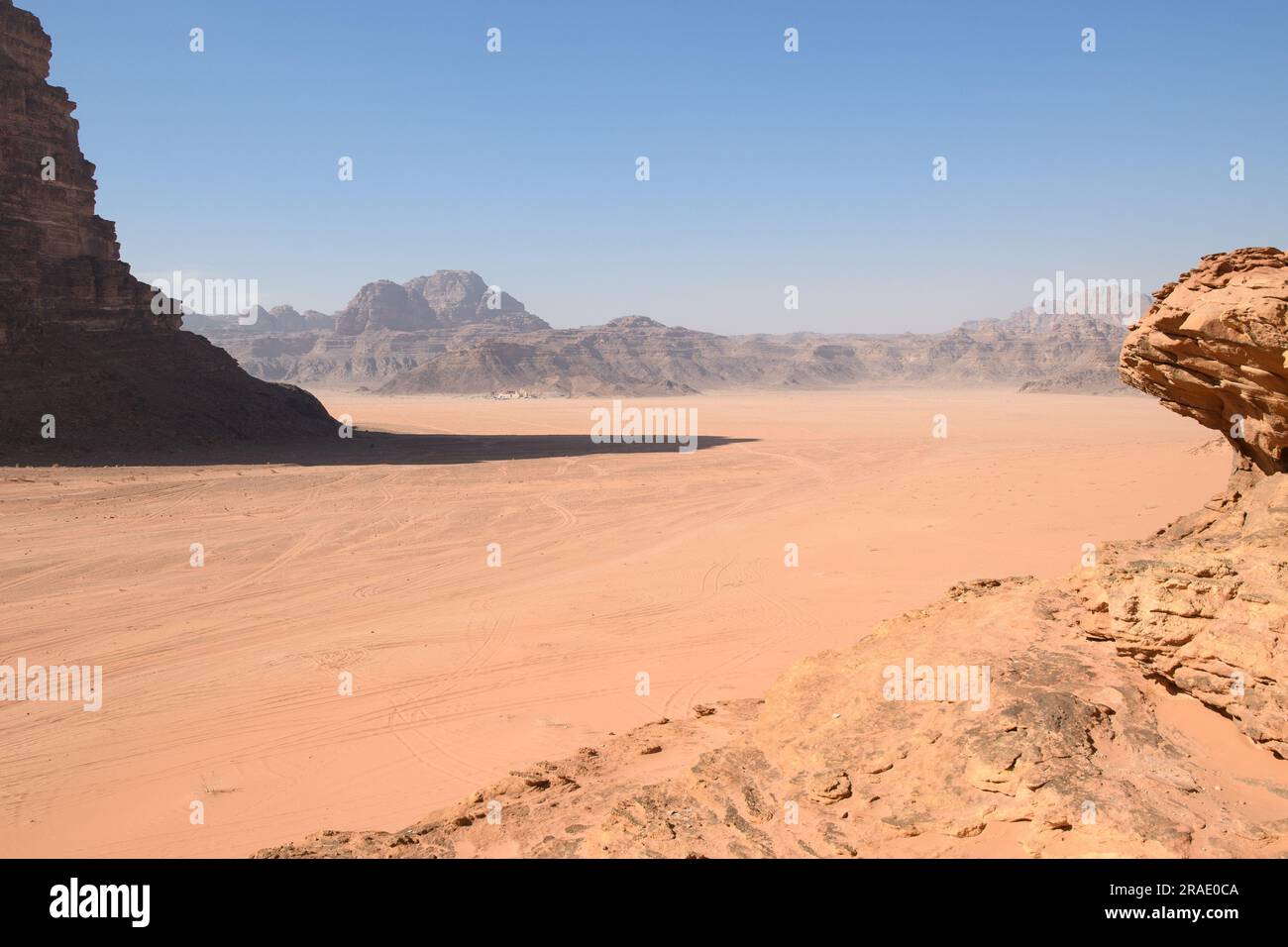 Arabian desert. Wadi Rum. Space landscape. Footprints in the sand ...