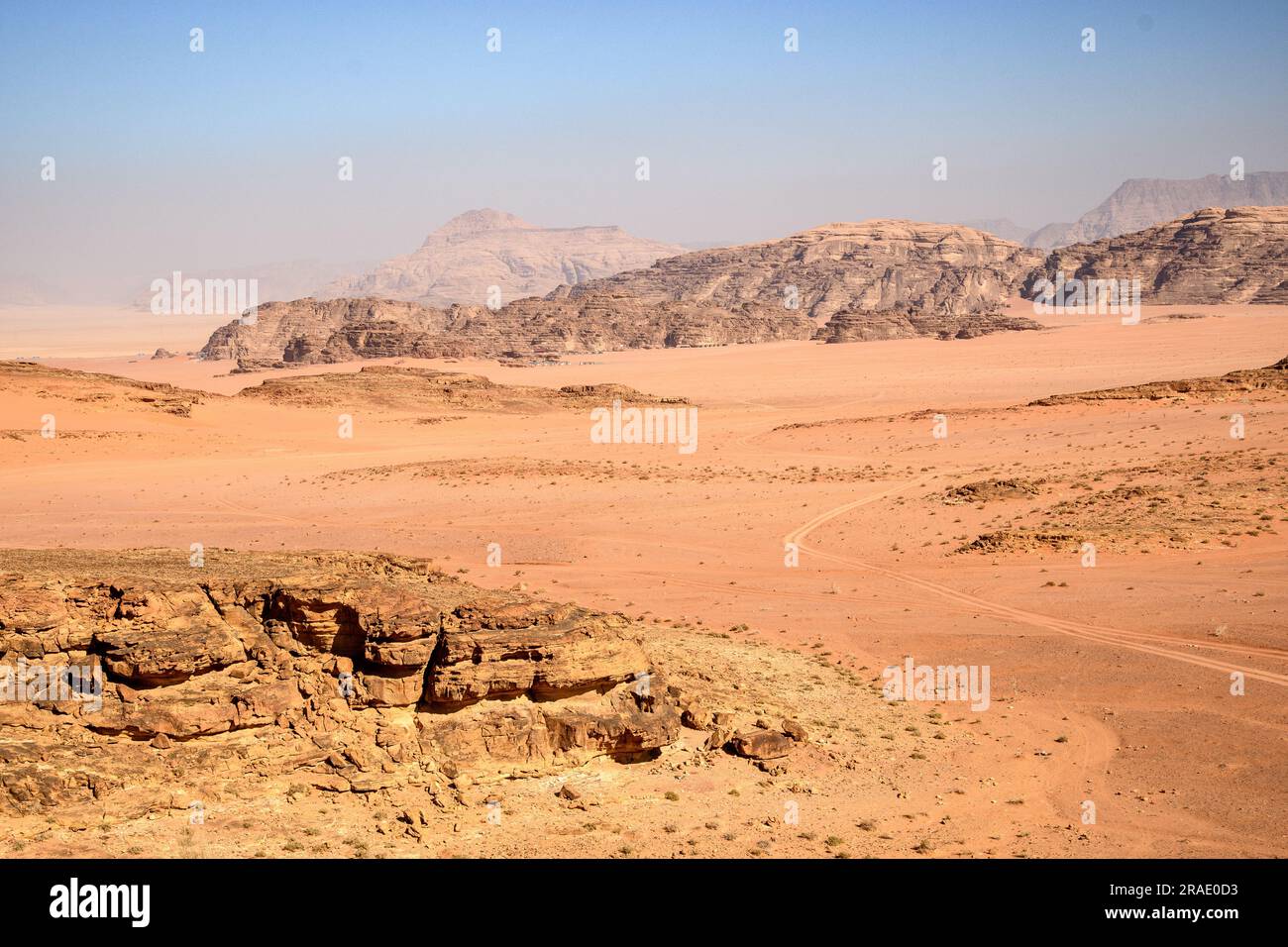 Arabian desert. Wadi Rum. Space landscape. Footprints in the sand ...