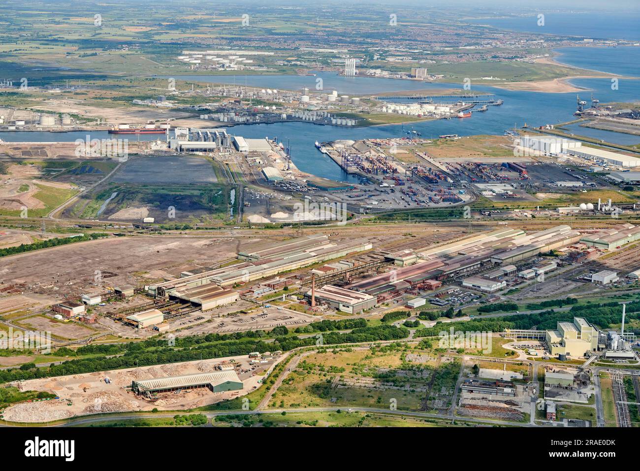 An aerial photograph of Teesport, Former British steel site foreground ...