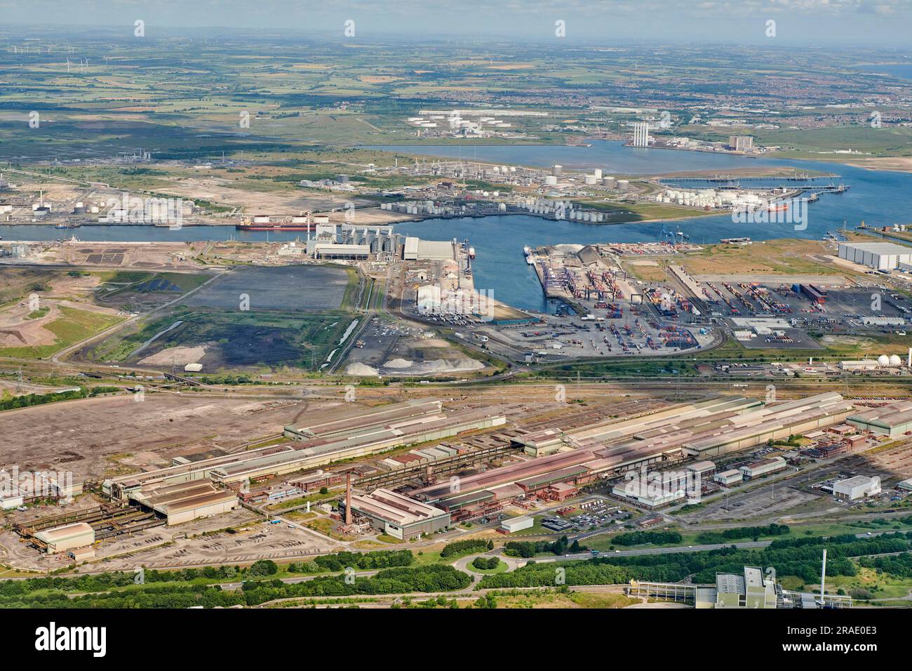 An aerial photograph of Teesport, Former British steel site foreground ...