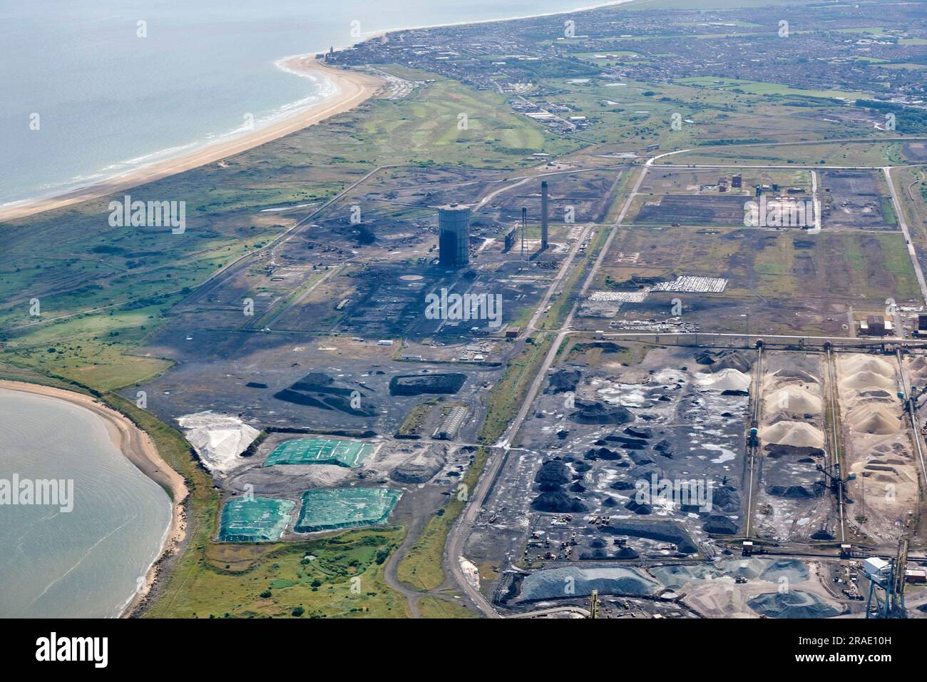 British Steel site, Redcar, after demolition in 2023, shot from the air, Teeside, north east ...
