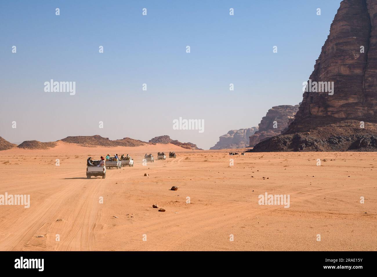 Wadi Rum, Jordan - December 19, 2022: A convoy of off-road vehicles ...