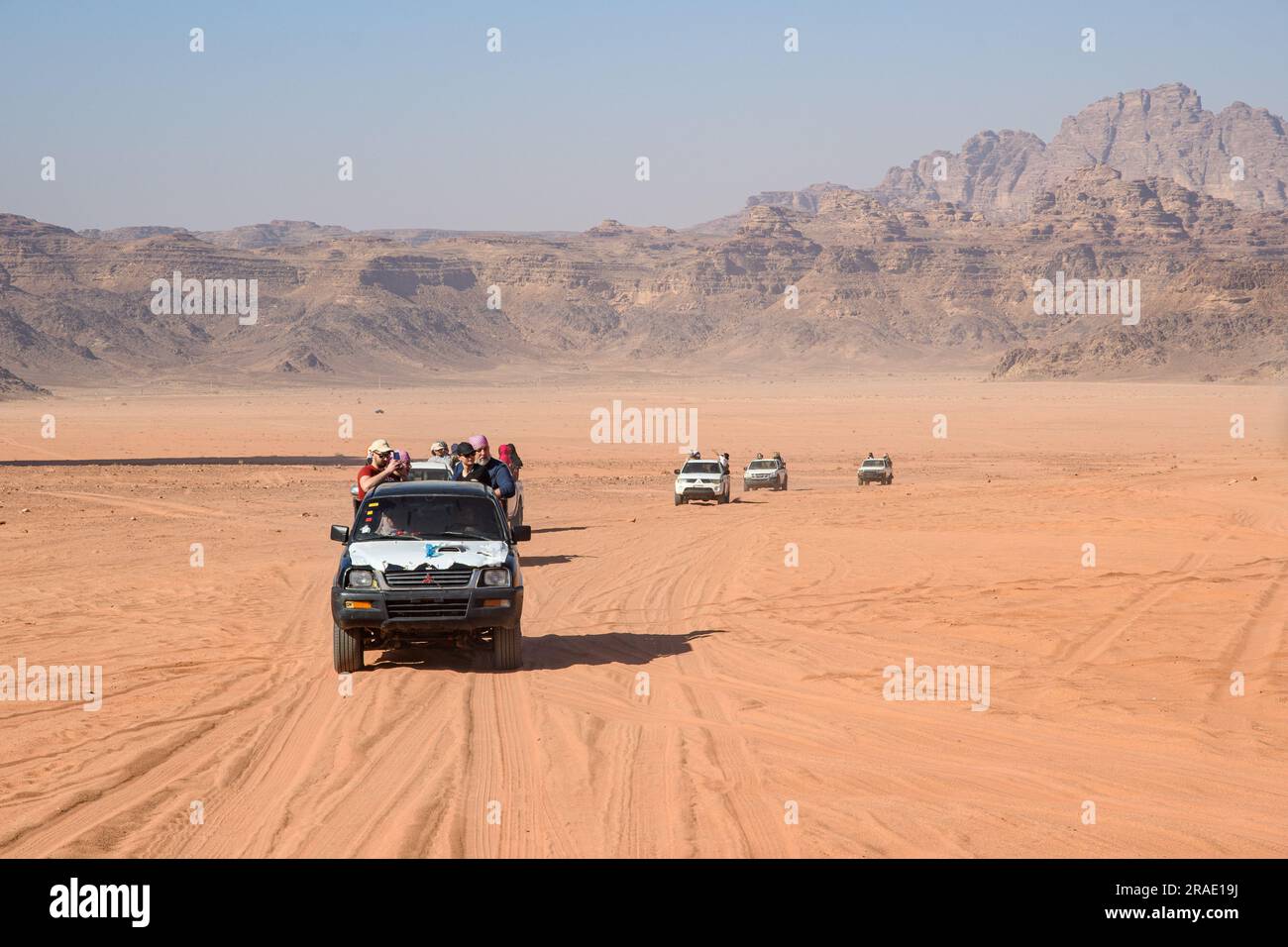 Wadi Rum, Jordan - December 19, 2022: A convoy of off-road vehicles ...