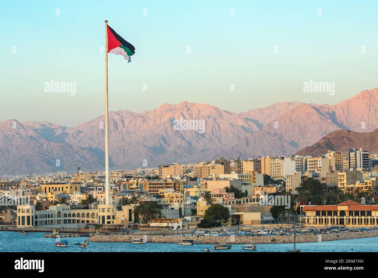 Aqaba, Jordan - December 19, 2022: The evening of a hot day is coming ...