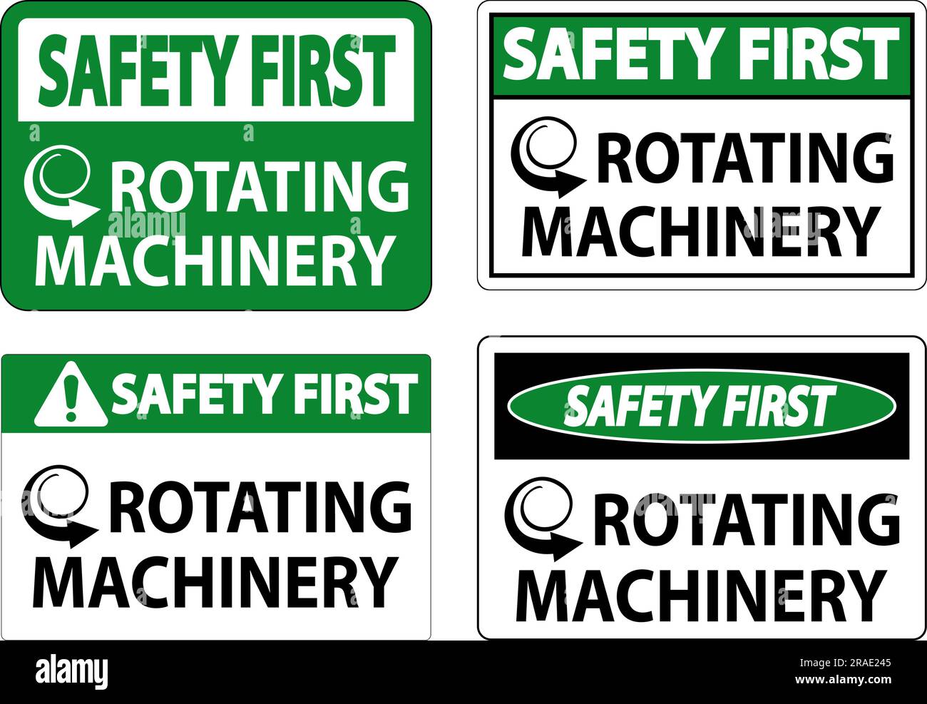 Safety First Sign Rotating Machinery On White Background Stock Vector ...