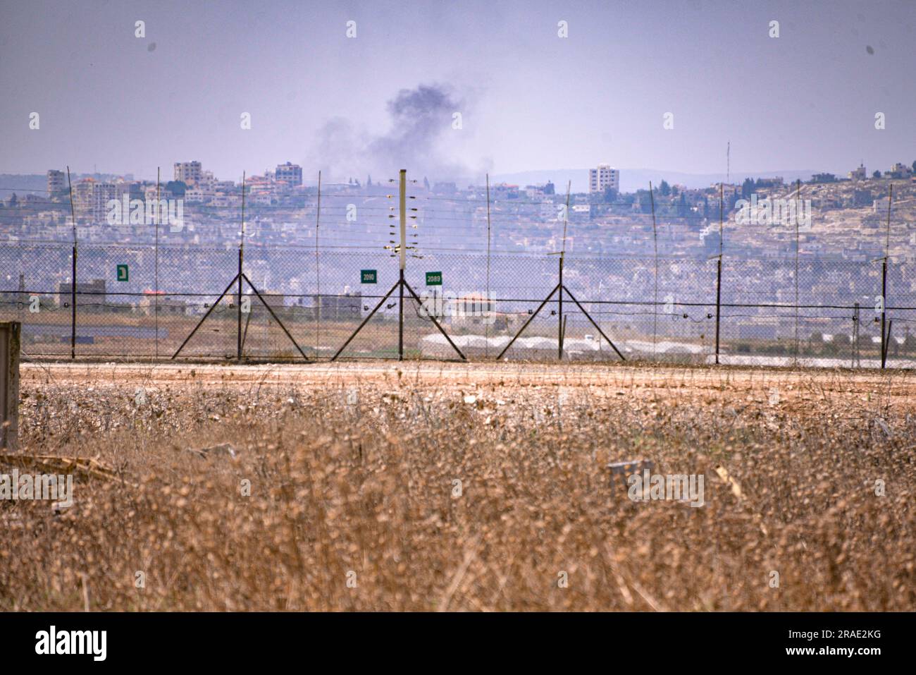 Israel. 03rd July, 2023. Pillars of smoke rise above the Palestinian ...
