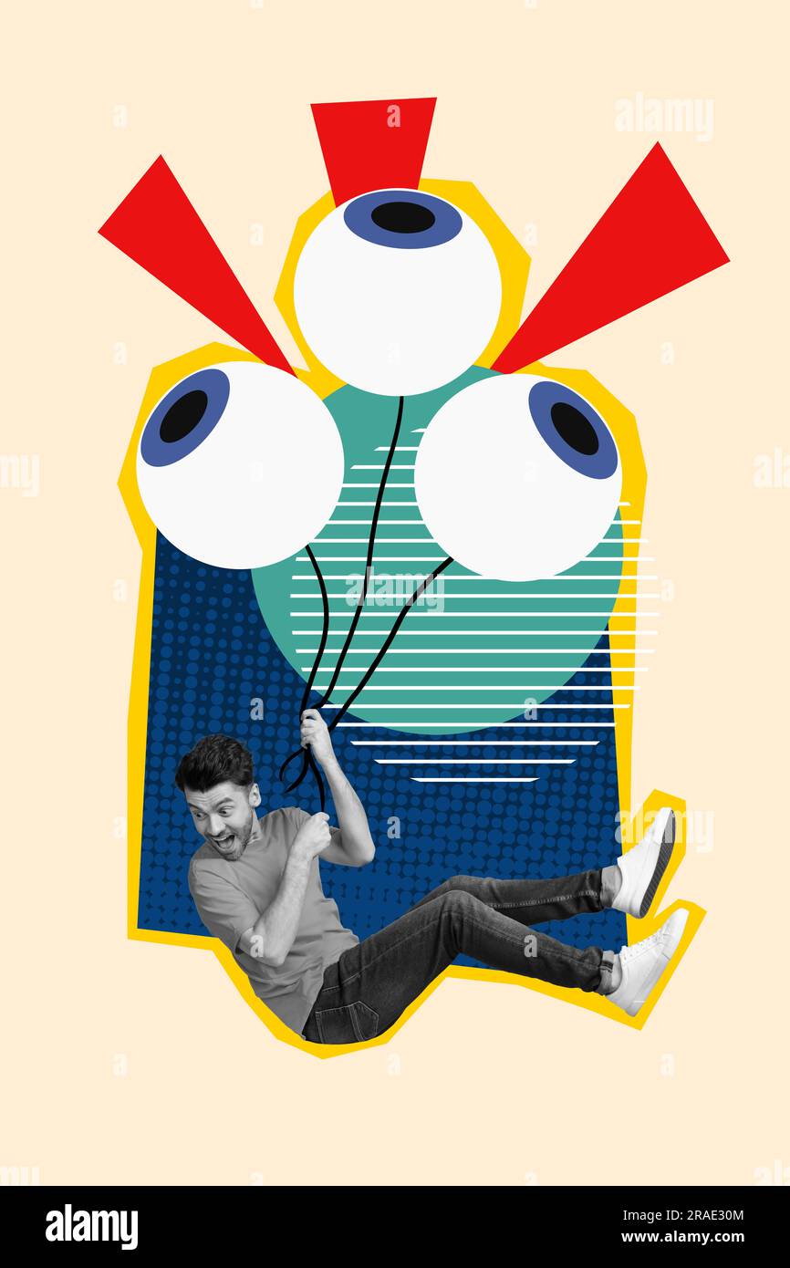 Creative drawing collage picture of scared funny man hang eyes watching ...