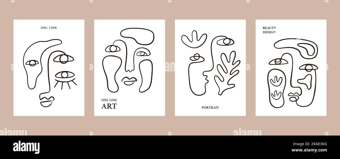 One line drawing human face set. Vector collecton Stock Vector Image ...