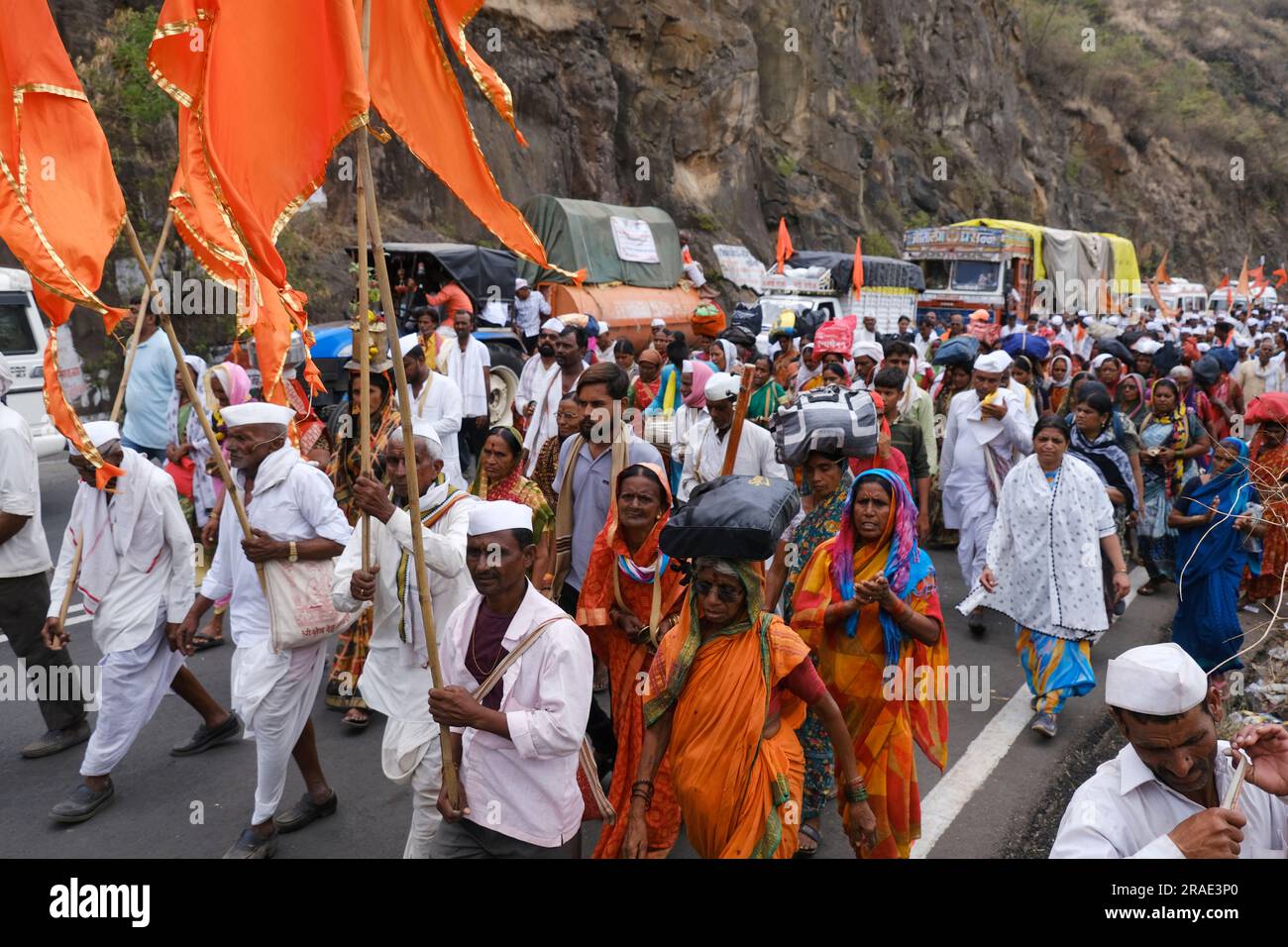 Pune, India 14 July 2023, cheerful Pilgrims at Palkhi, During ...