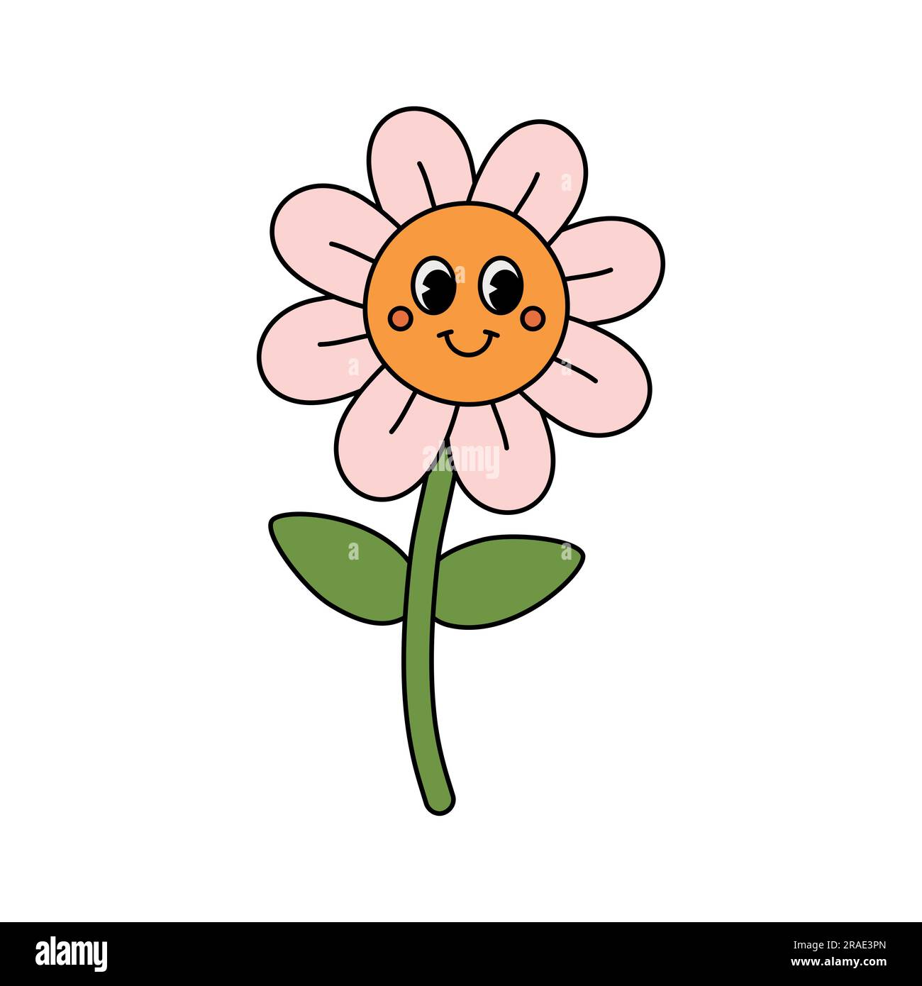 Vector retro groovy flower with face isolated on white background Stock ...