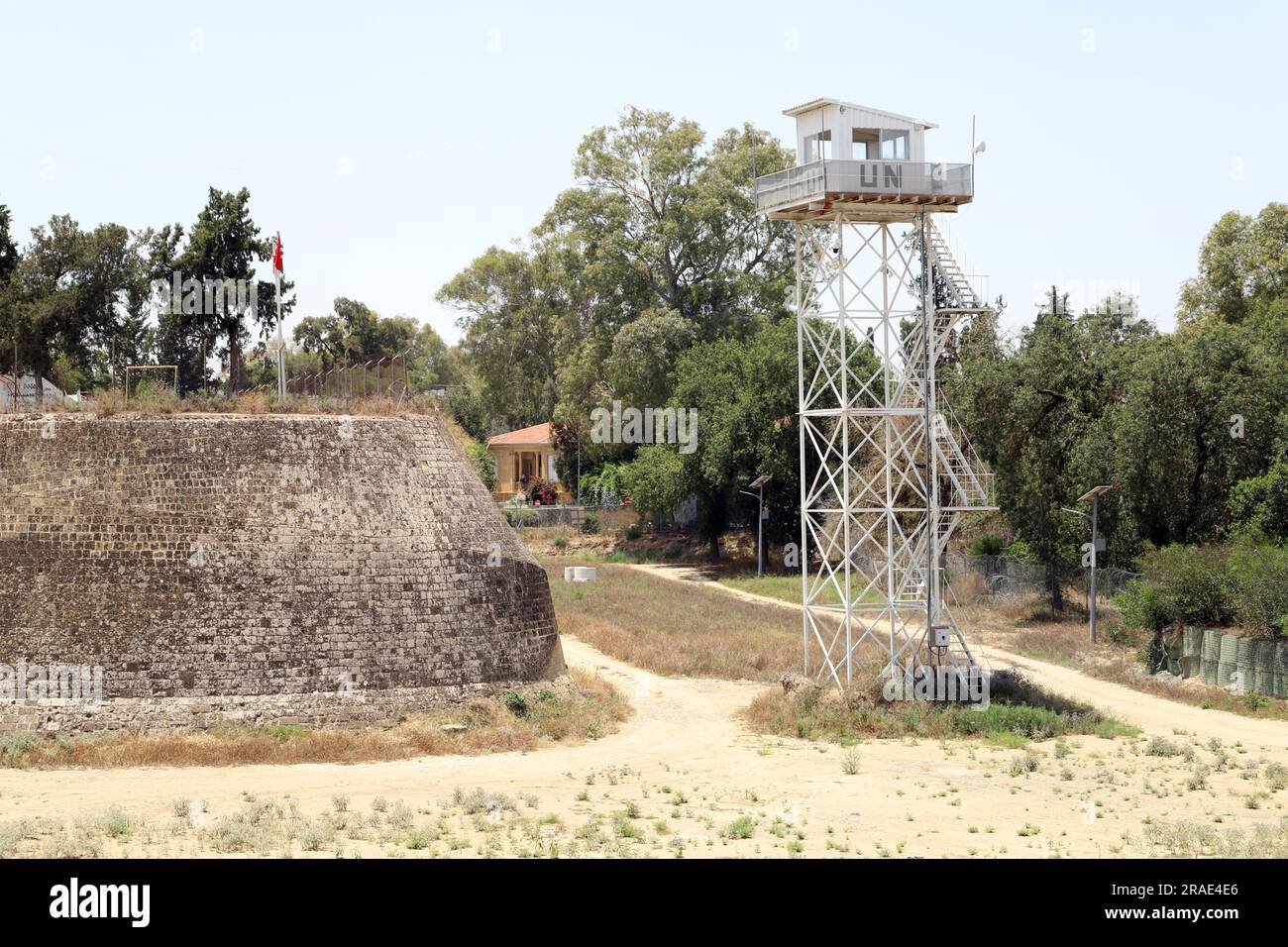 A watch tower in the UN controlled "buffer" zone in the divided city of ...