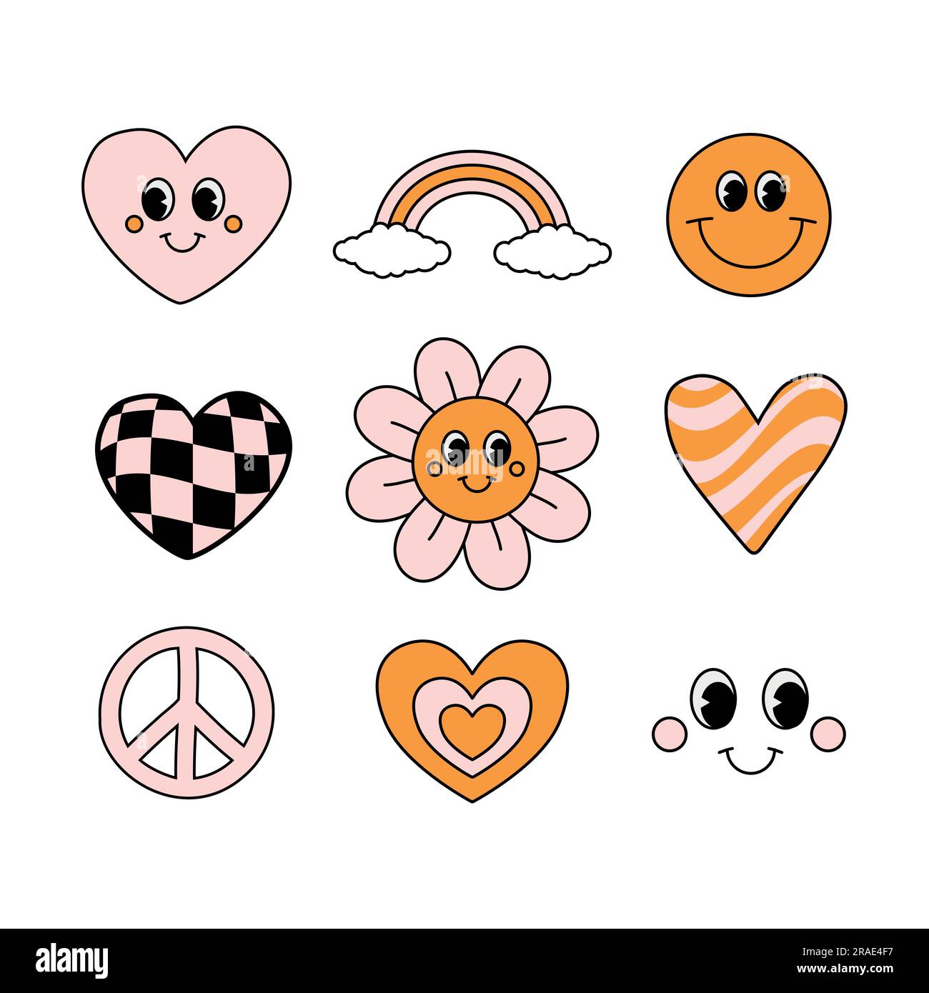 Vector set of different retro groovy elements isolated on white ...