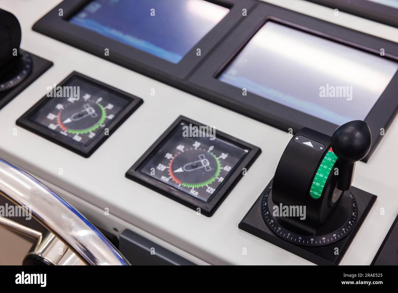 Azimuth thruster control lever and angle indicators mounted in a tug ...